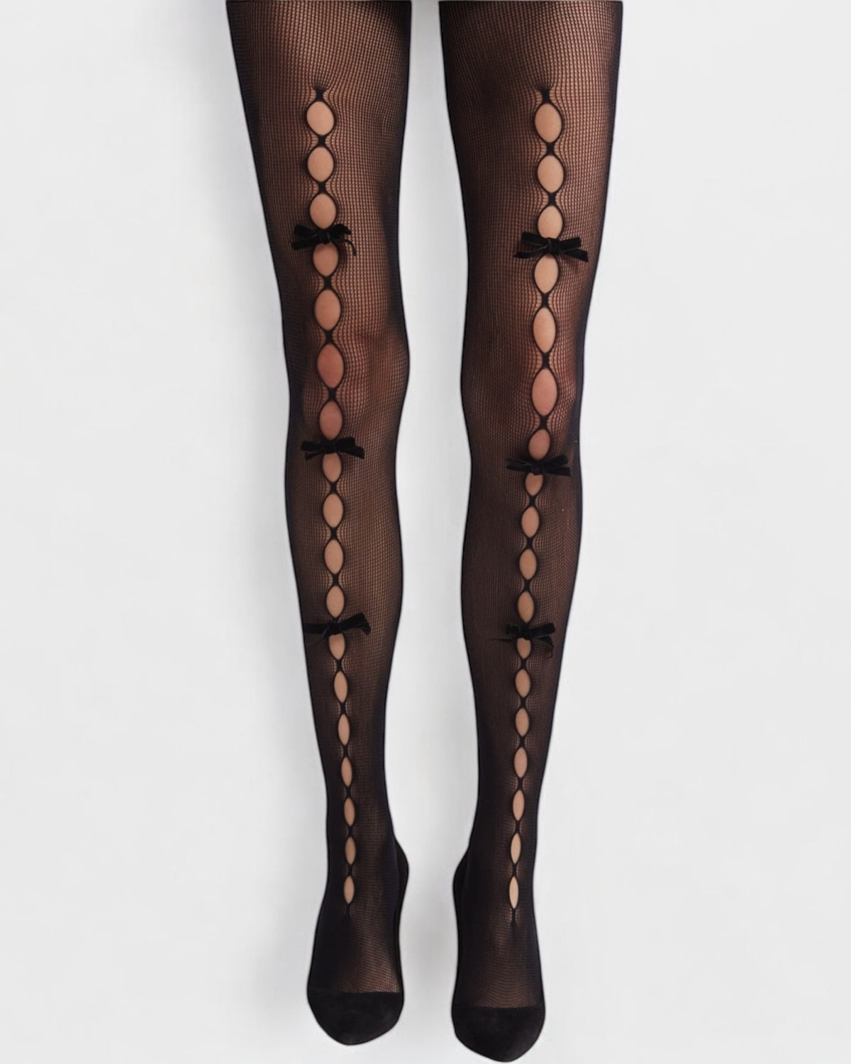 Pearl Bow Peek A Bow Tights - Black | High Heel Jungle