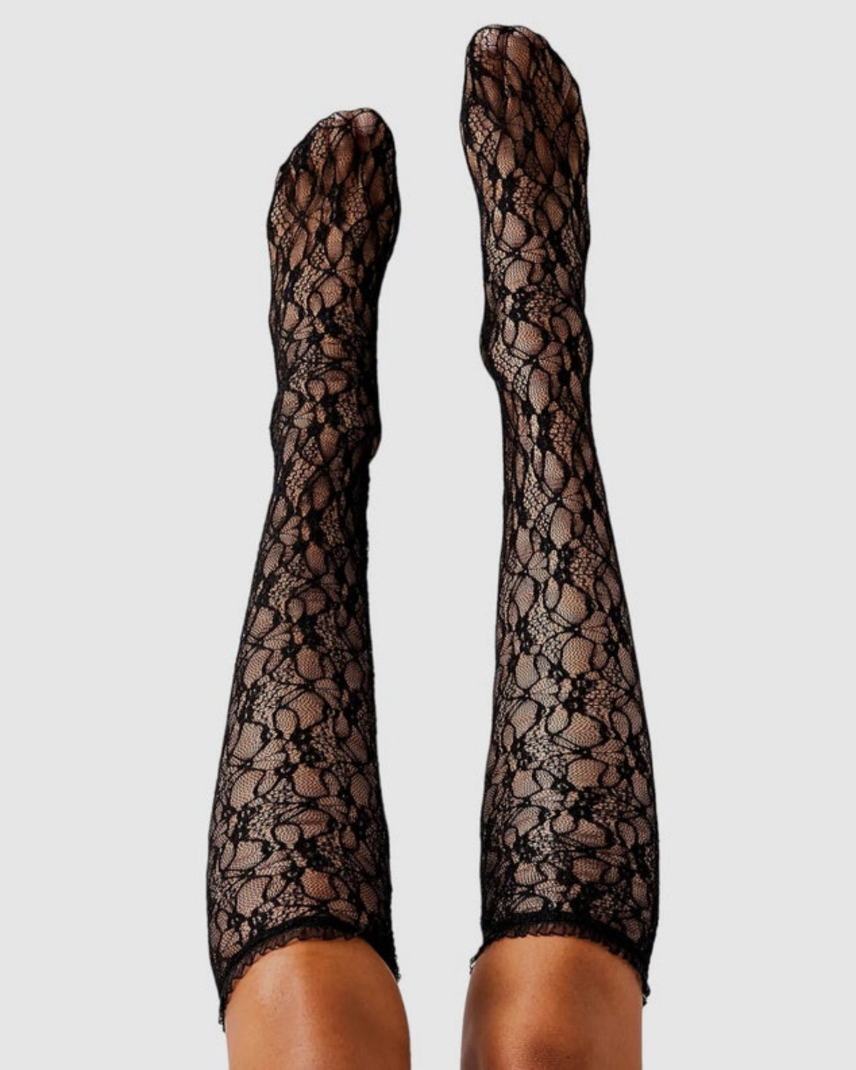Lace Knee High Socks - Black | High Heel Jungle